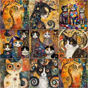 Gustav Klimt Velvet Panel Cats, Flowers Velvet Fabric, Upholstery ...