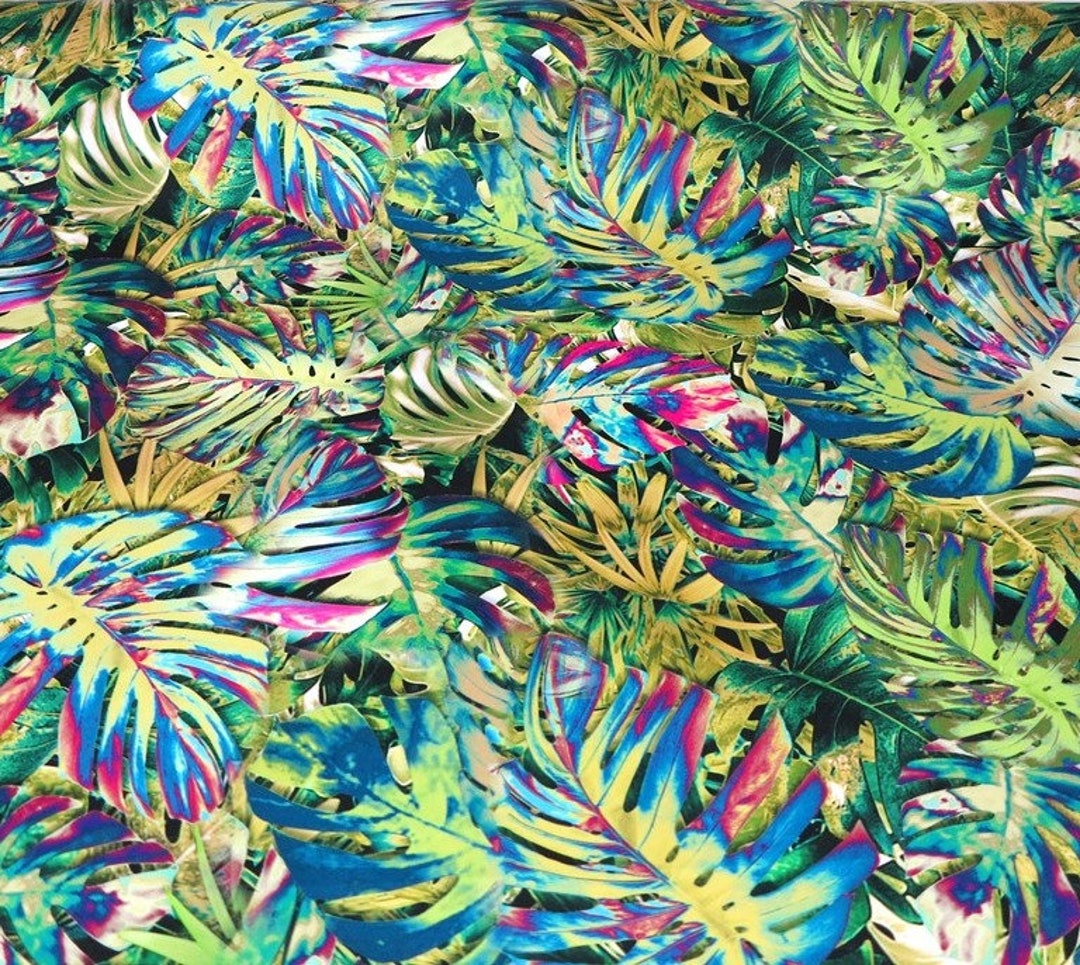 Italian Velvet, Rainbow Monstera Leafs Velvet Fabric, Upholstery Velvet ...