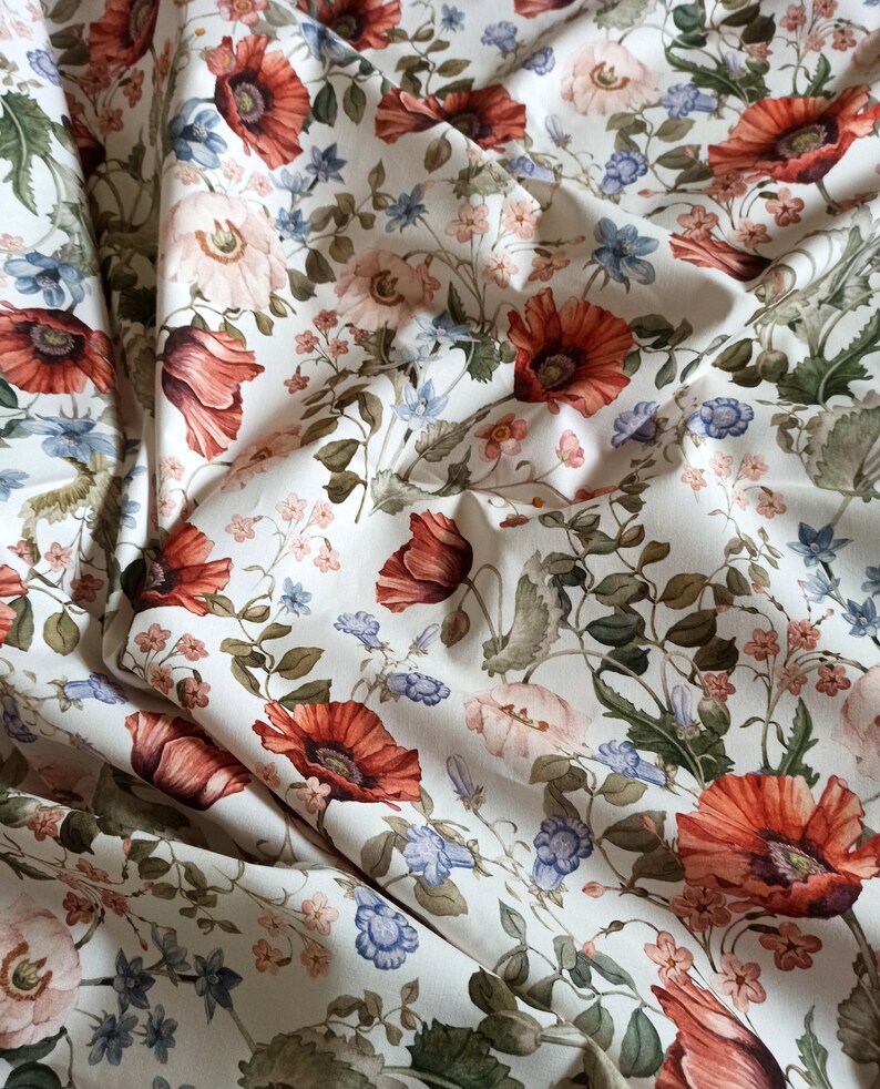 Mallow Fabric Mallow Premium Cotton Fabric meadow flowers | Etsy