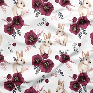 Sweet Bunnies in Mallow, Rabbit in Mallow Premium Cotton Fabric, Bunny ...