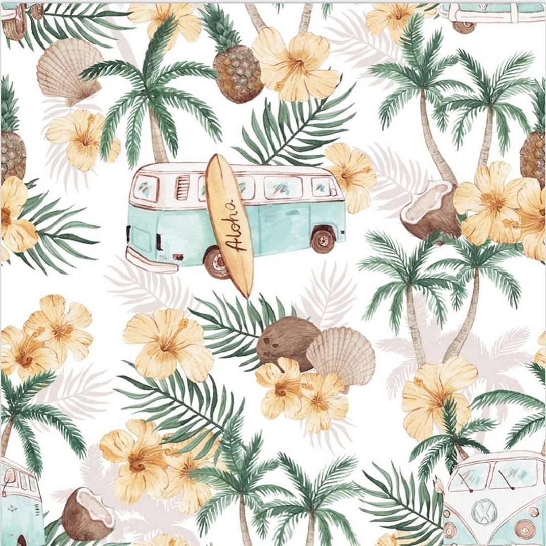 Aloha Hawaii - Premium Cotton Fabric by the Half Yard, Coconut Palm ...