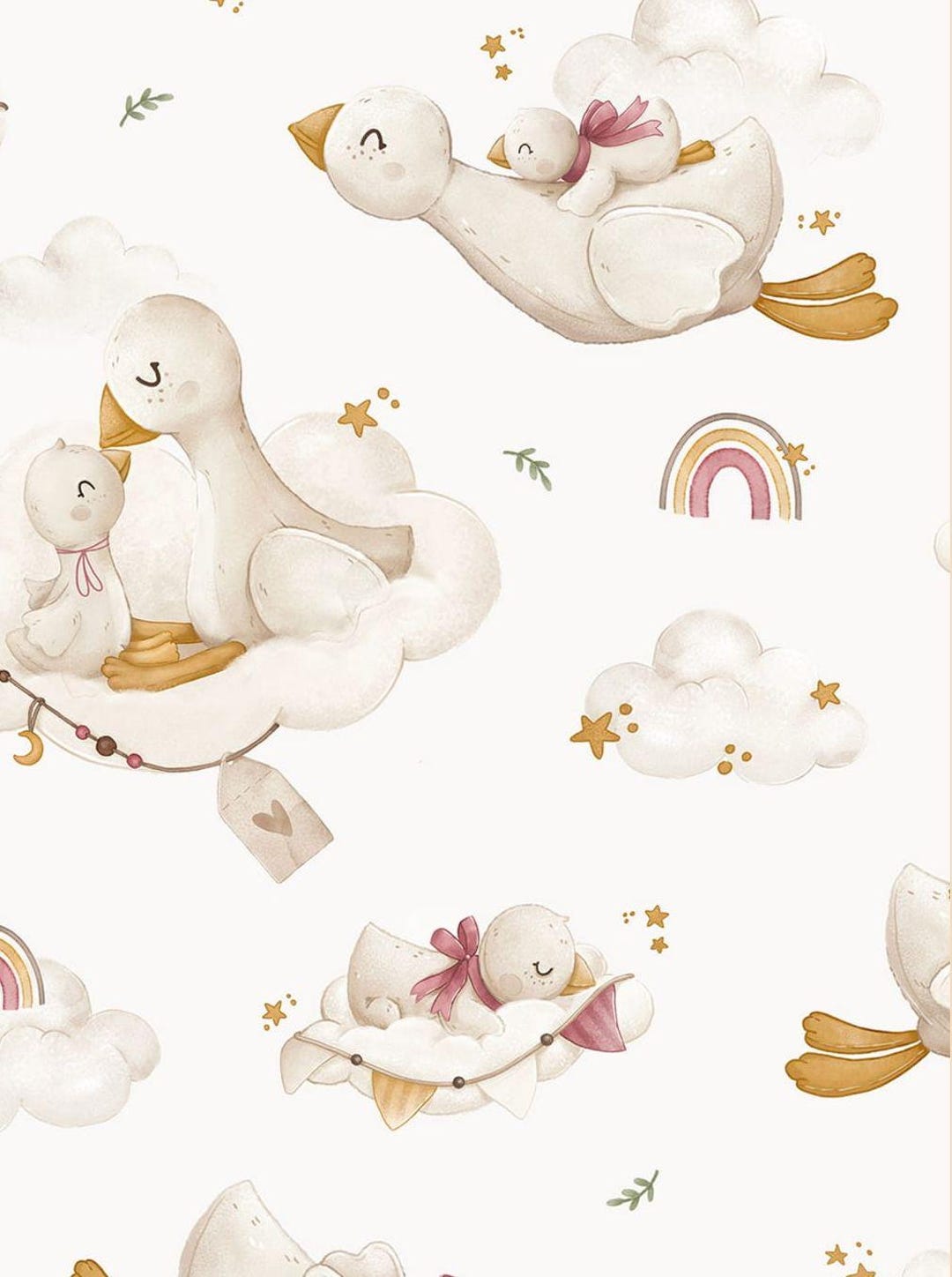 Sweet Goose Cotton Fabric, Geese in the Clouds, Premium Cotton Fabric ...