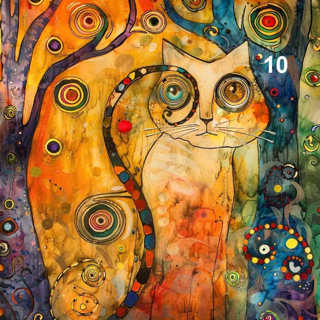 Gustav Klimt Velvet Panel Cats, Flowers Velvet Fabric, Upholstery ...