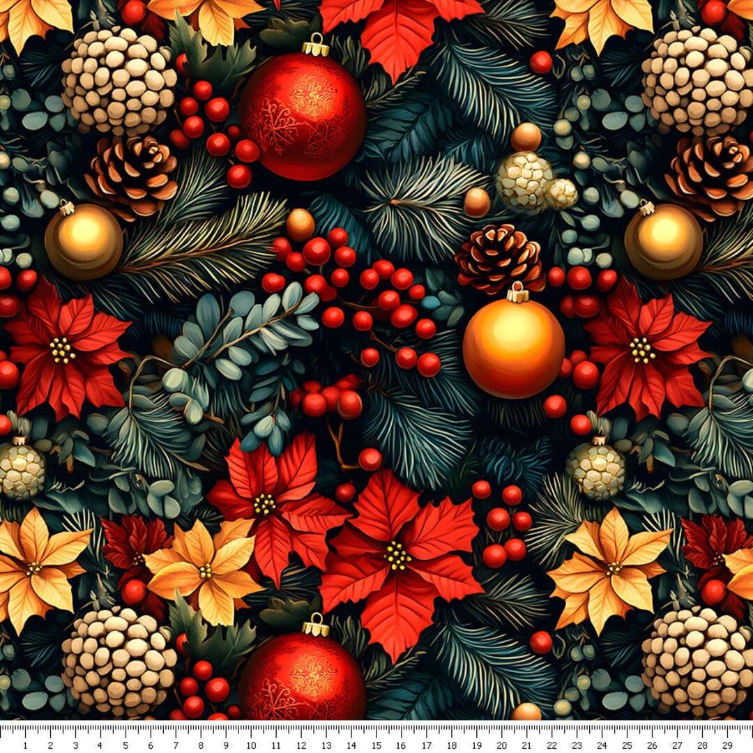 1 Yd Christmas Velvet Fabric, Christmas Stars and Baubles, Christmas ...