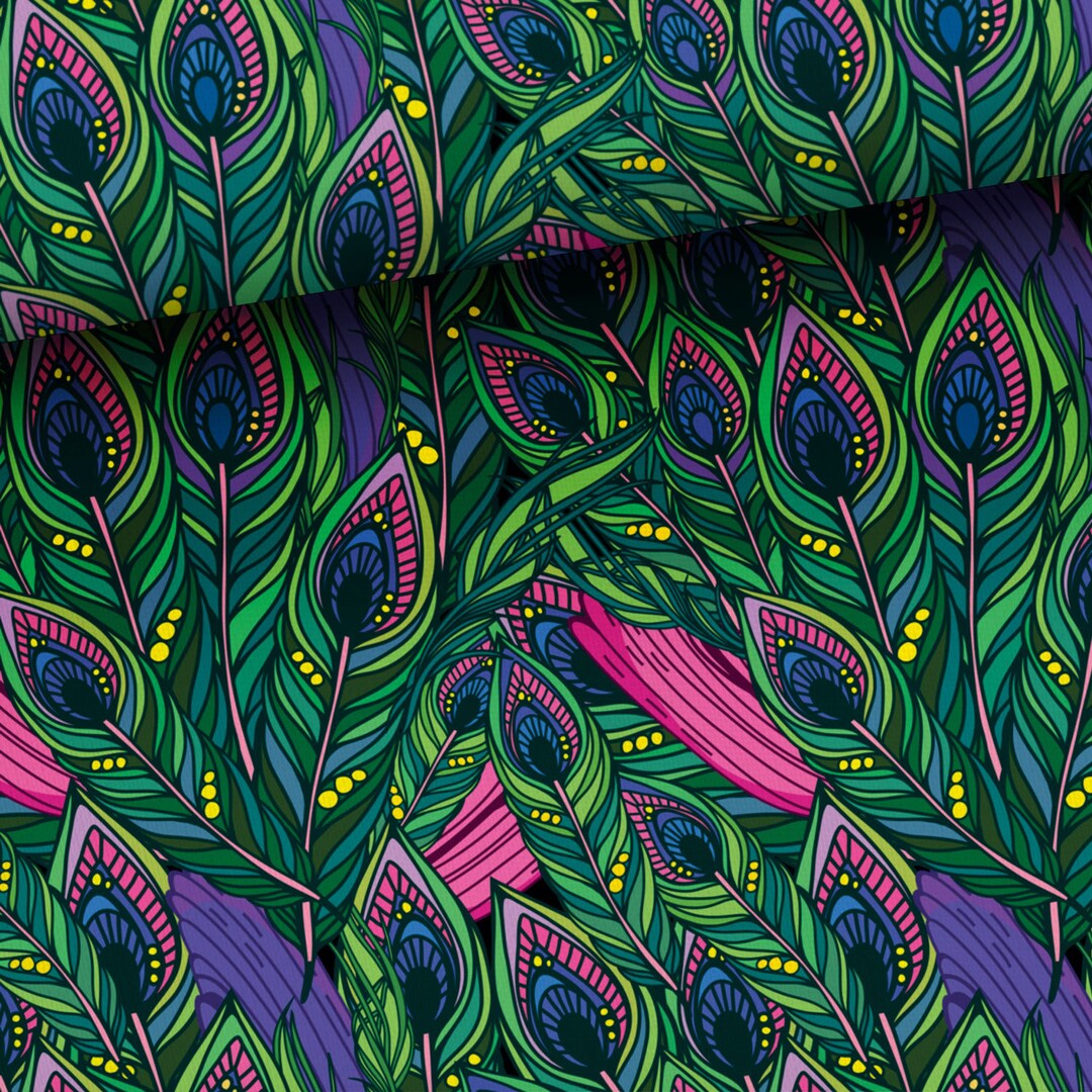 Peacock Feathers Premium Cotton Fabric, Premium Cotton 50cm / 0.55yd ...