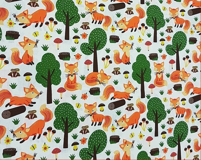 Fox Fabric Orange Fox in Forest Cotton Baby Fabric Foxes on - Etsy