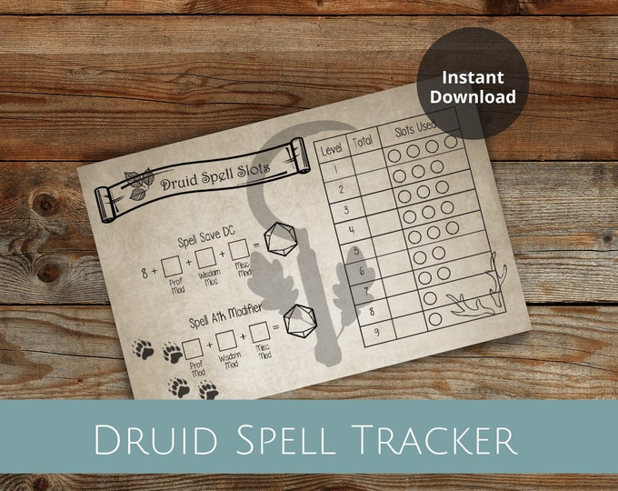 Printable Spell Slot Trackers for 10 Classes- Dnd 5e - RPG - Digital ...