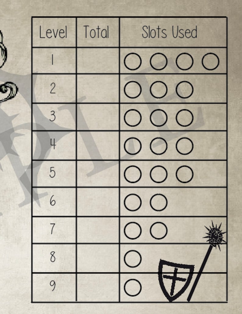 Cleric Spell Tracker Dnd Spell Slot Tracker Spell Tracker | Etsy