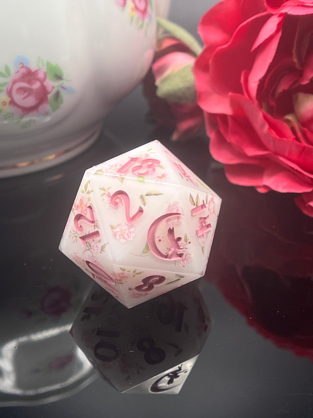 Victorian Rose JUMBO D20 Floral D20 Fairy D20 Handmade Dice Spring Dice ...