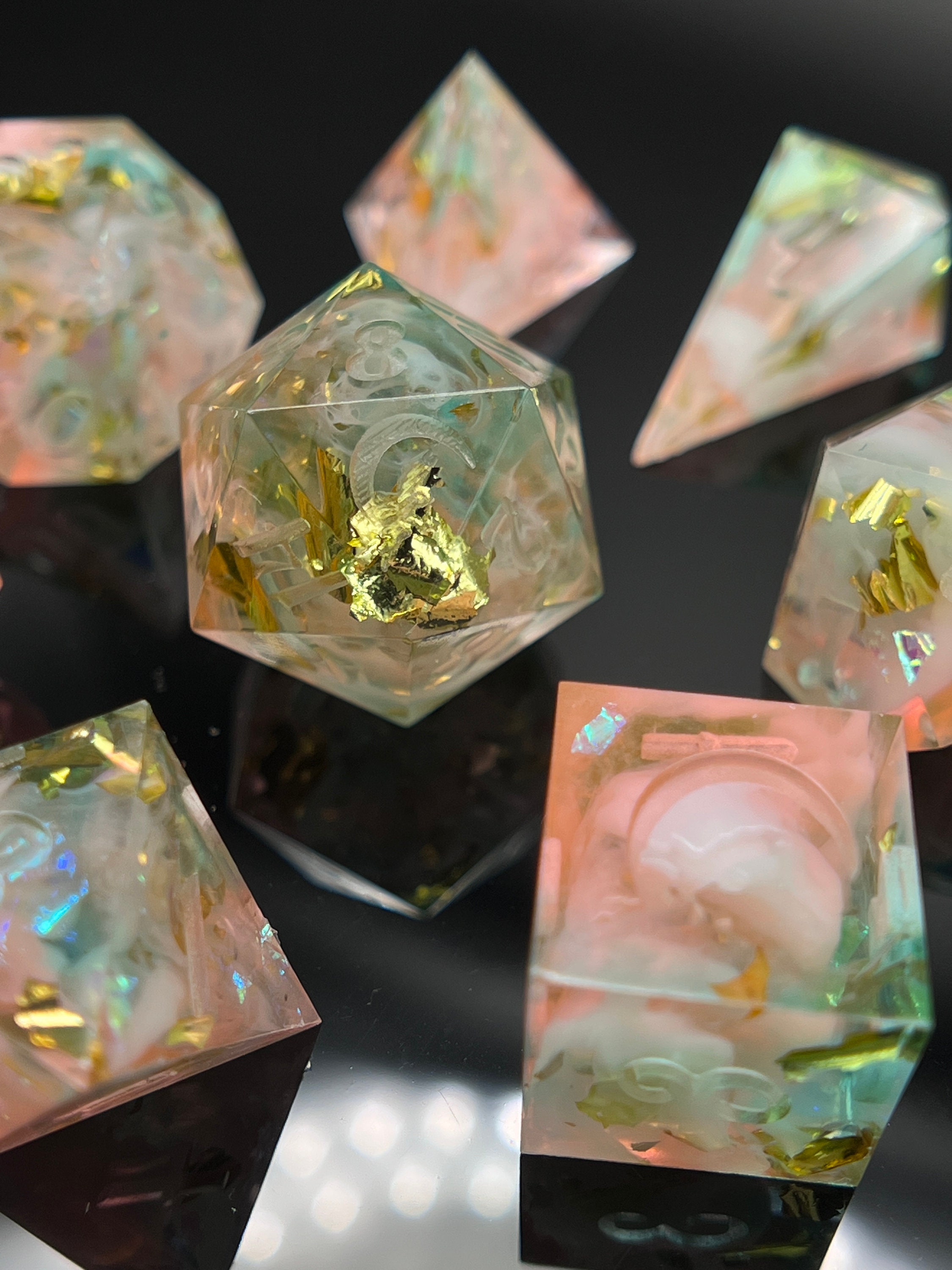 Briar Rose Dice Set | Pink and Green Dice | Cloud Dice | Gold Dice ...