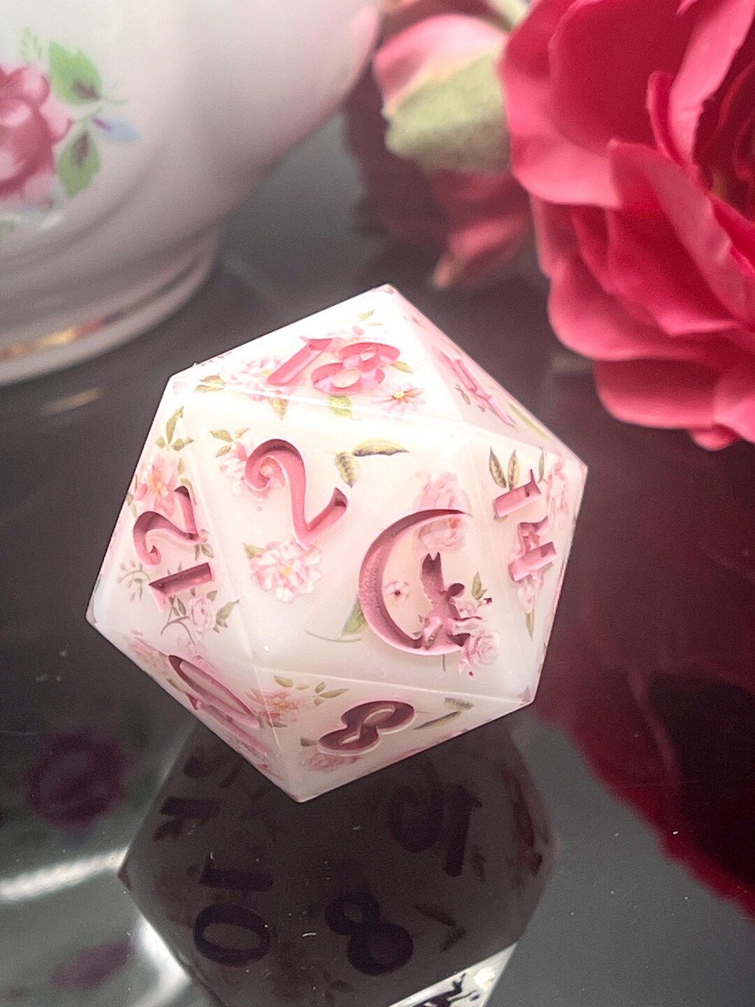 Victorian Rose JUMBO D20 | Floral D20 | Fairy D20 | Handmade Dice | Spring Dice | Druid Dice ...