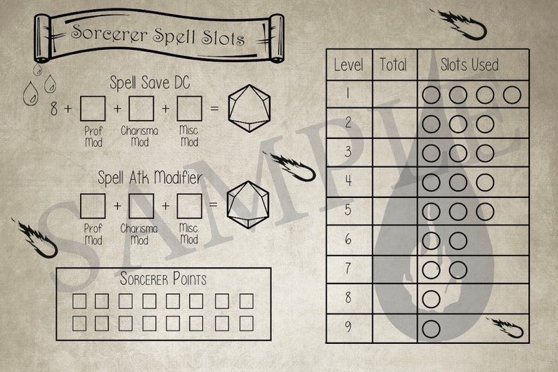Sorcerer Spell Tracker Dnd Spell Slot Tracker Spell | Etsy