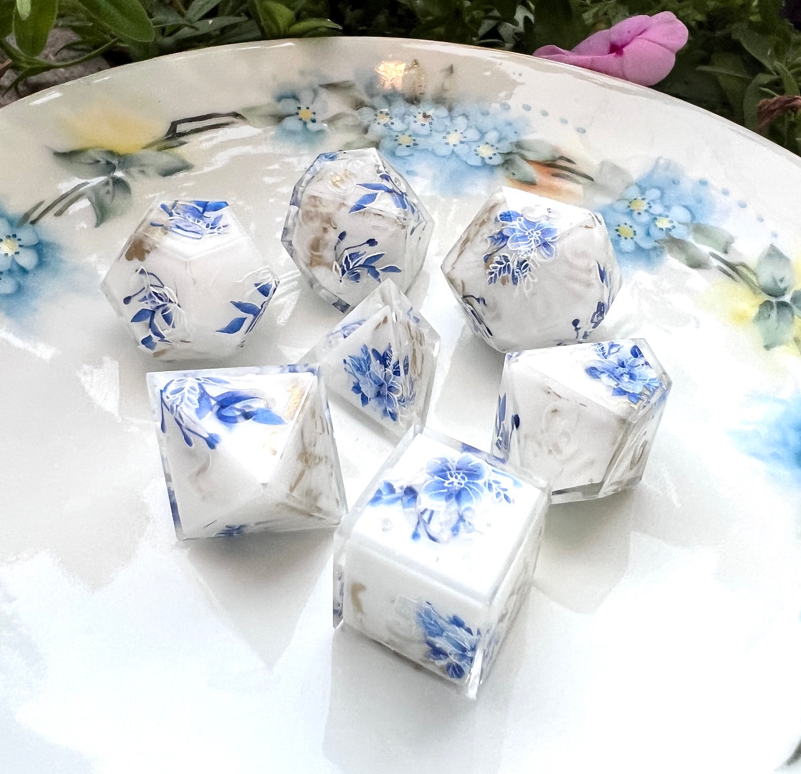 Regal Porcelain Dice | Teacup Dice | Floral Dice | Artisan Resin Dice ...