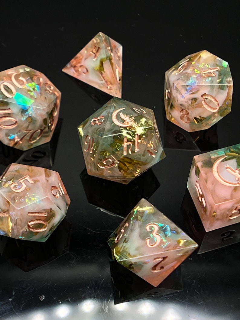 Briar Rose Dice Set | Pink and Green Dice | Cloud Dice | Gold Dice ...
