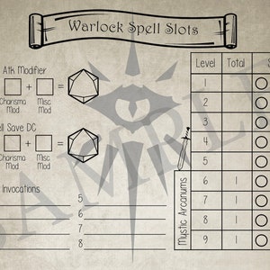 Warlock Spell Tracker | D&D Spell Slot Tracker | Spell Caster | Warlock ...