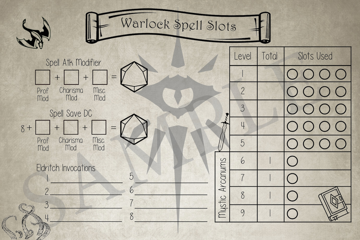 Warlock Spell Tracker D&D Spell Slot Tracker Spell Caster - Etsy