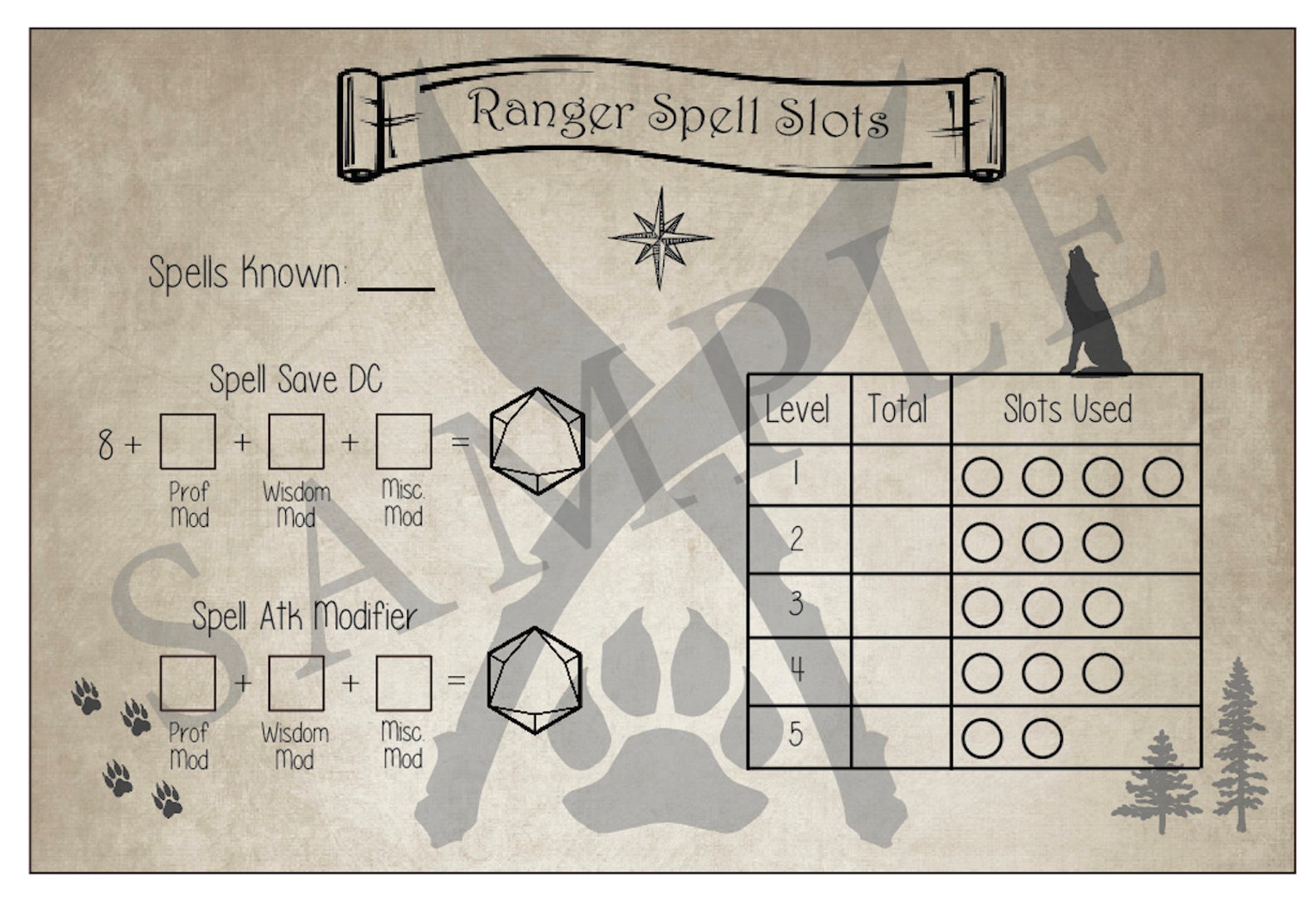 Ranger Spell Tracker Dnd Spell Slot Tracker Spell Tracker | Etsy