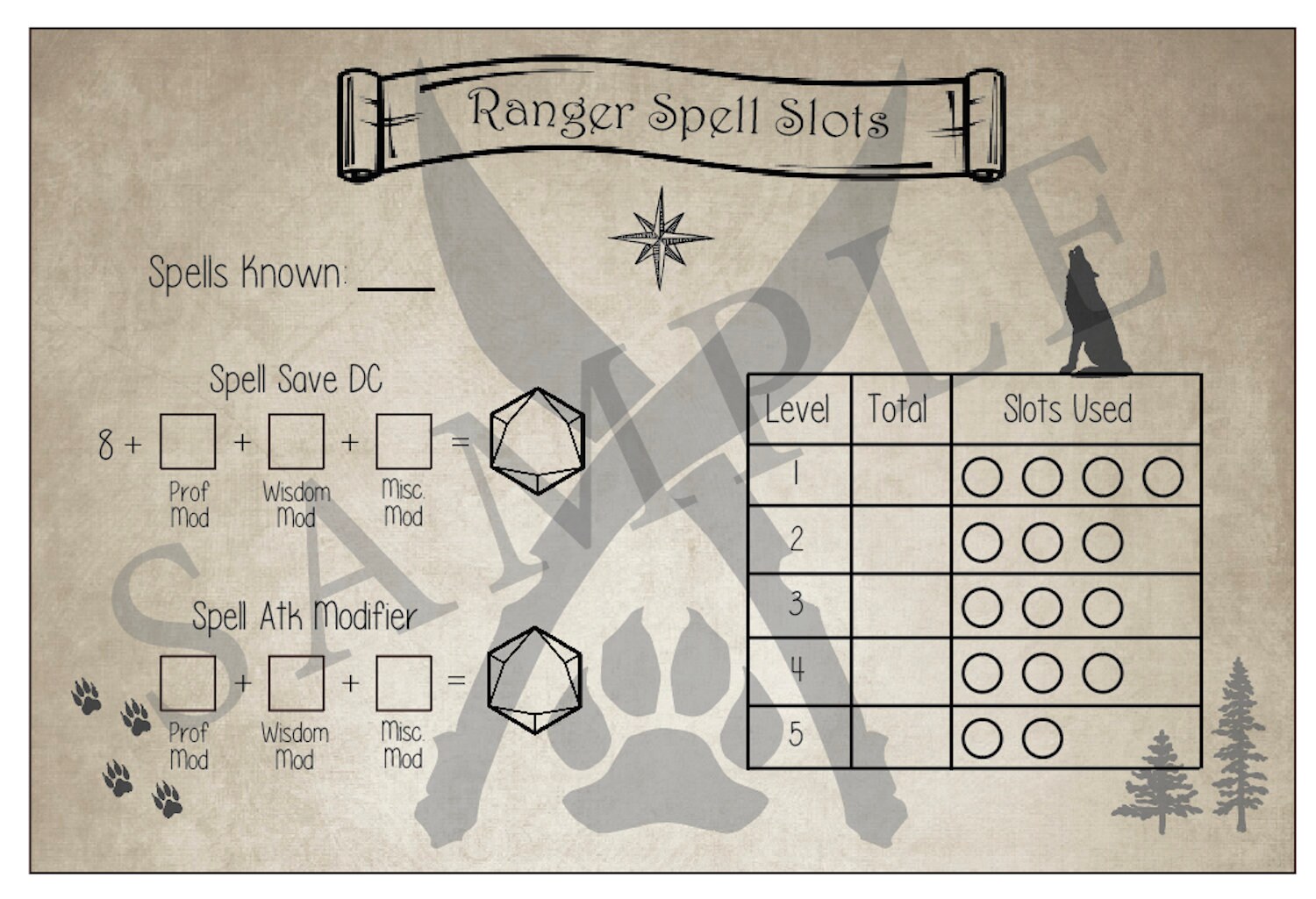 Ranger Spell Tracker Dnd Spell Slot Tracker Spell Tracker | Etsy