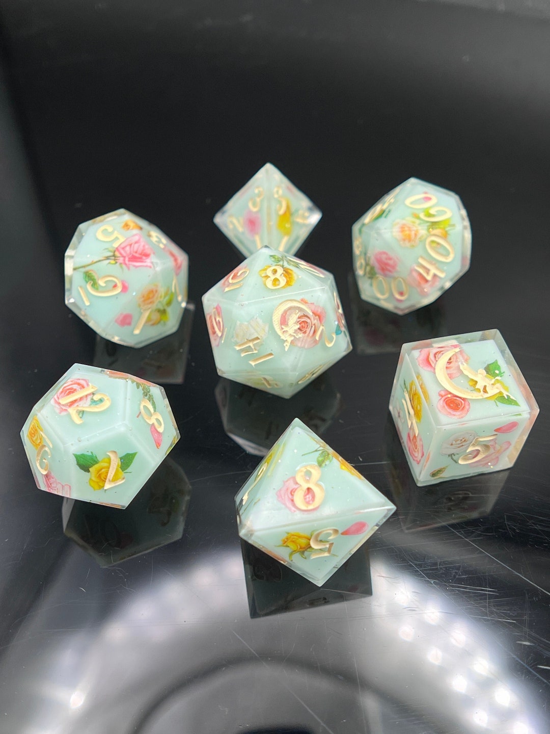Afternoon Tea Dice Set | Floral Dice | Regency Dice | Handmade Resin ...