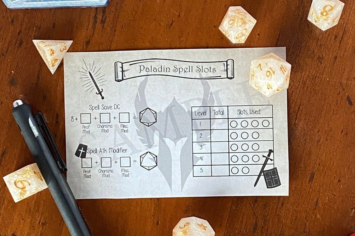Paladin Spell Tracker Dnd Spell Slot Tracker Spell Tracker - Etsy