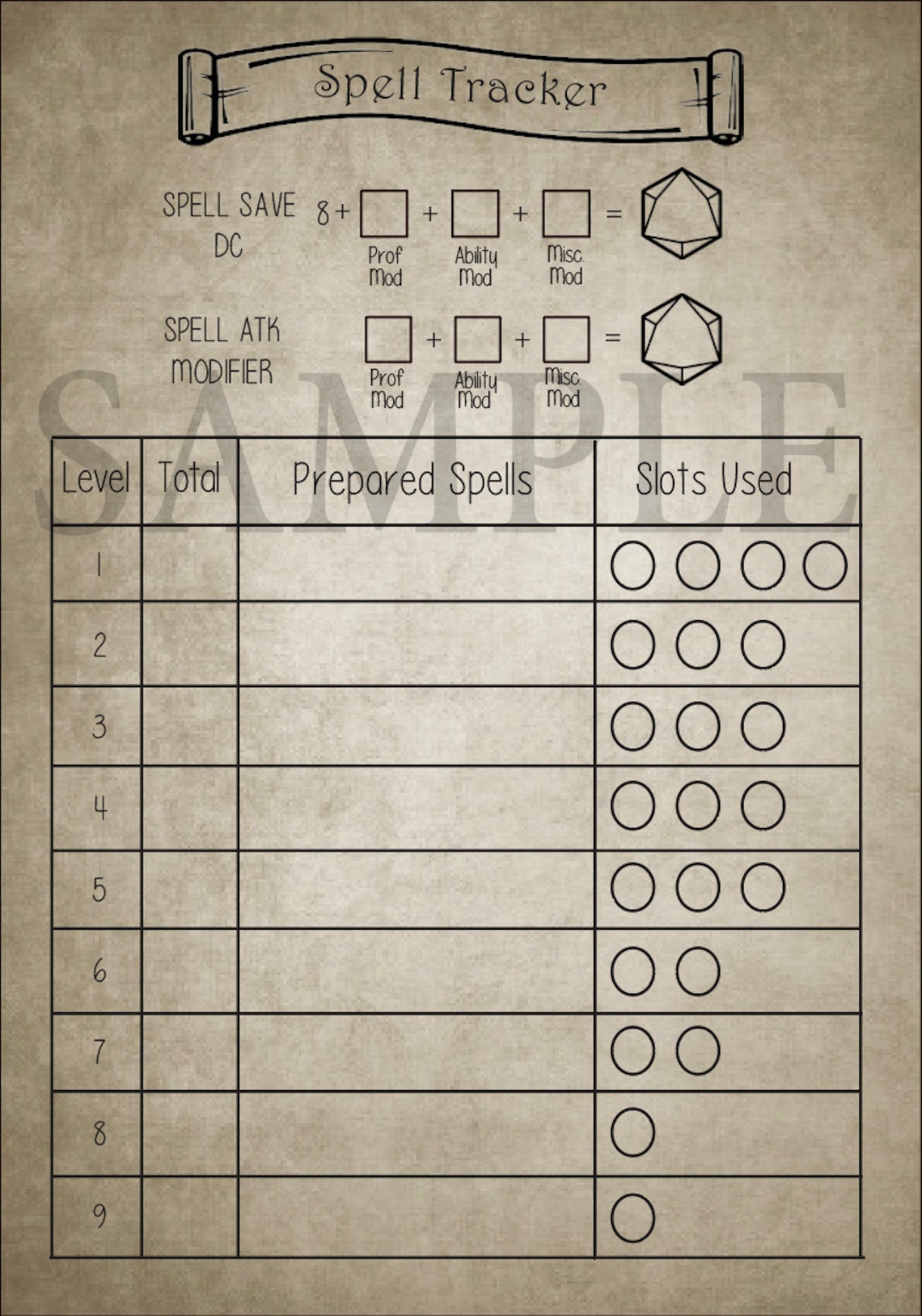 Dnd Spell Slot Tracker | Spell Tracker Dnd | Spell Tracker 5e | Spell ...