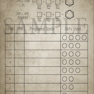 Dnd Spell Slot Tracker | Spell Tracker Dnd | Spell Tracker 5e | Spell ...