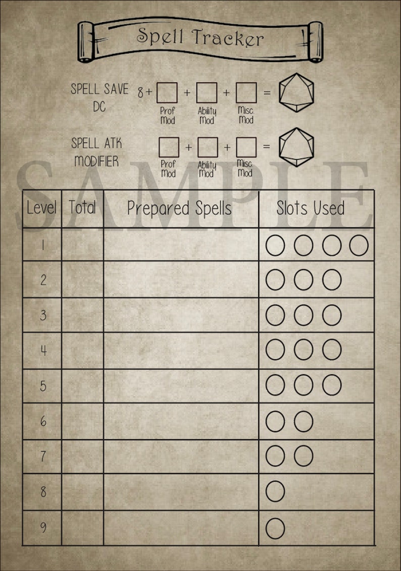 Dnd Spell Slot Tracker | Spell Tracker Dnd | Spell Tracker 5e | Spell ...