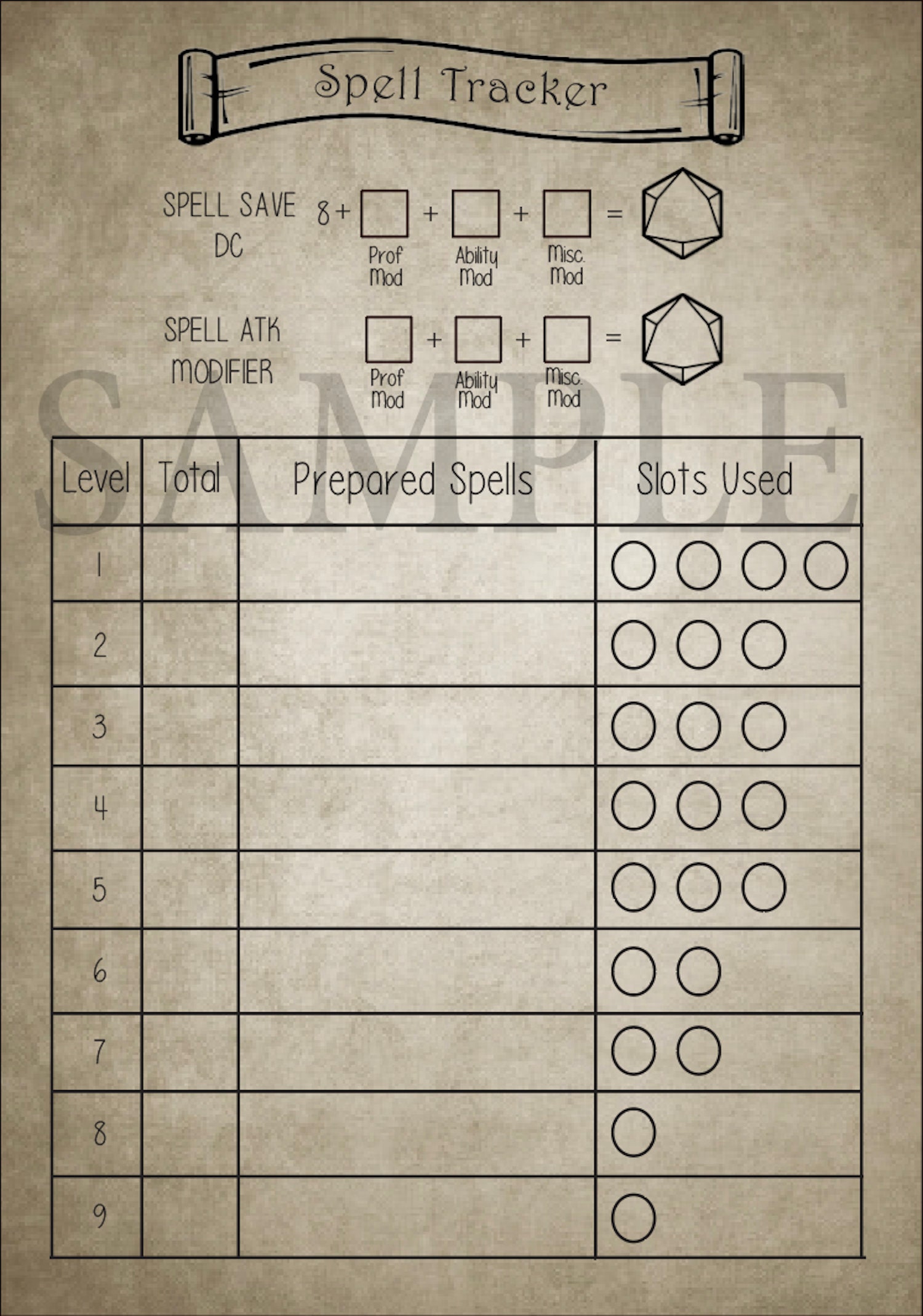 Dnd Spell Slot Tracker Spell Tracker Dnd Spell Tracker 5e - Etsy