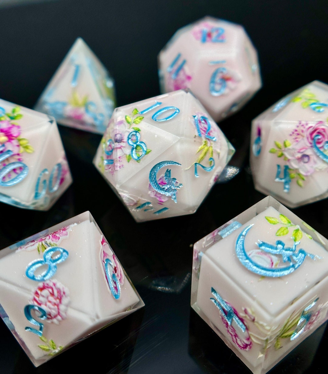 Lady Glamour Dice Set | Pink and Blue Dice | Teacup Dice | Floral Dice ...