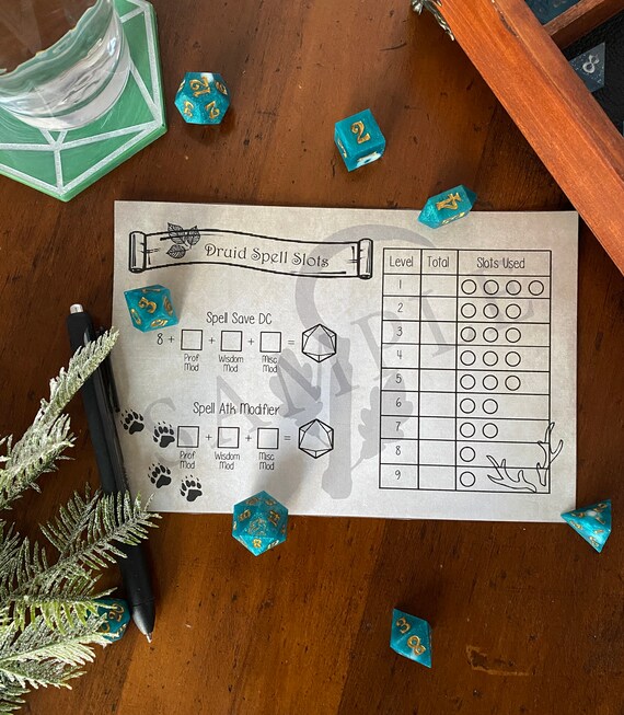 Druid Spell Tracker D&D Spell Tracker Spell Tracker Dnd | Etsy