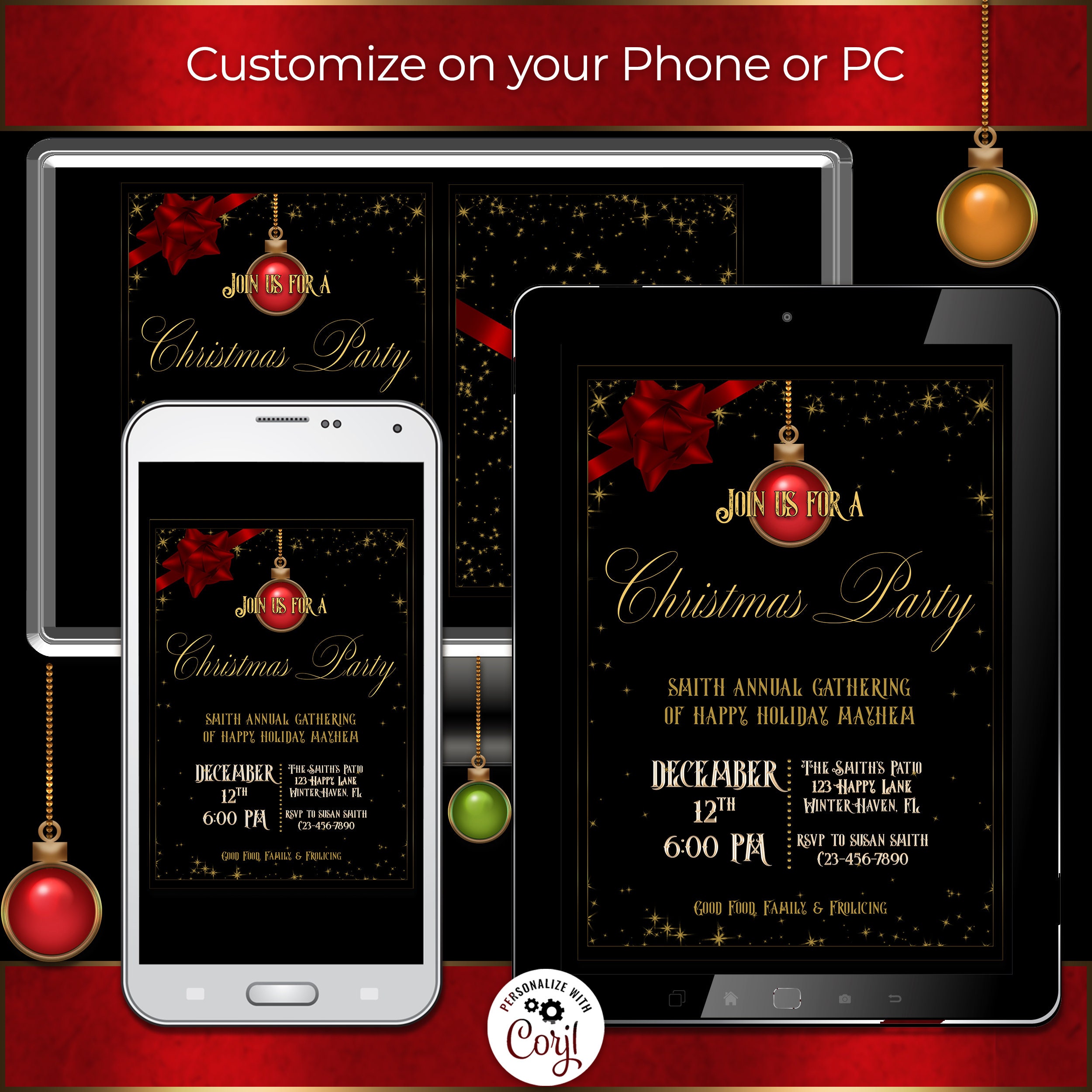Editable Christmas Party Invitation, Printable Template (digital ...