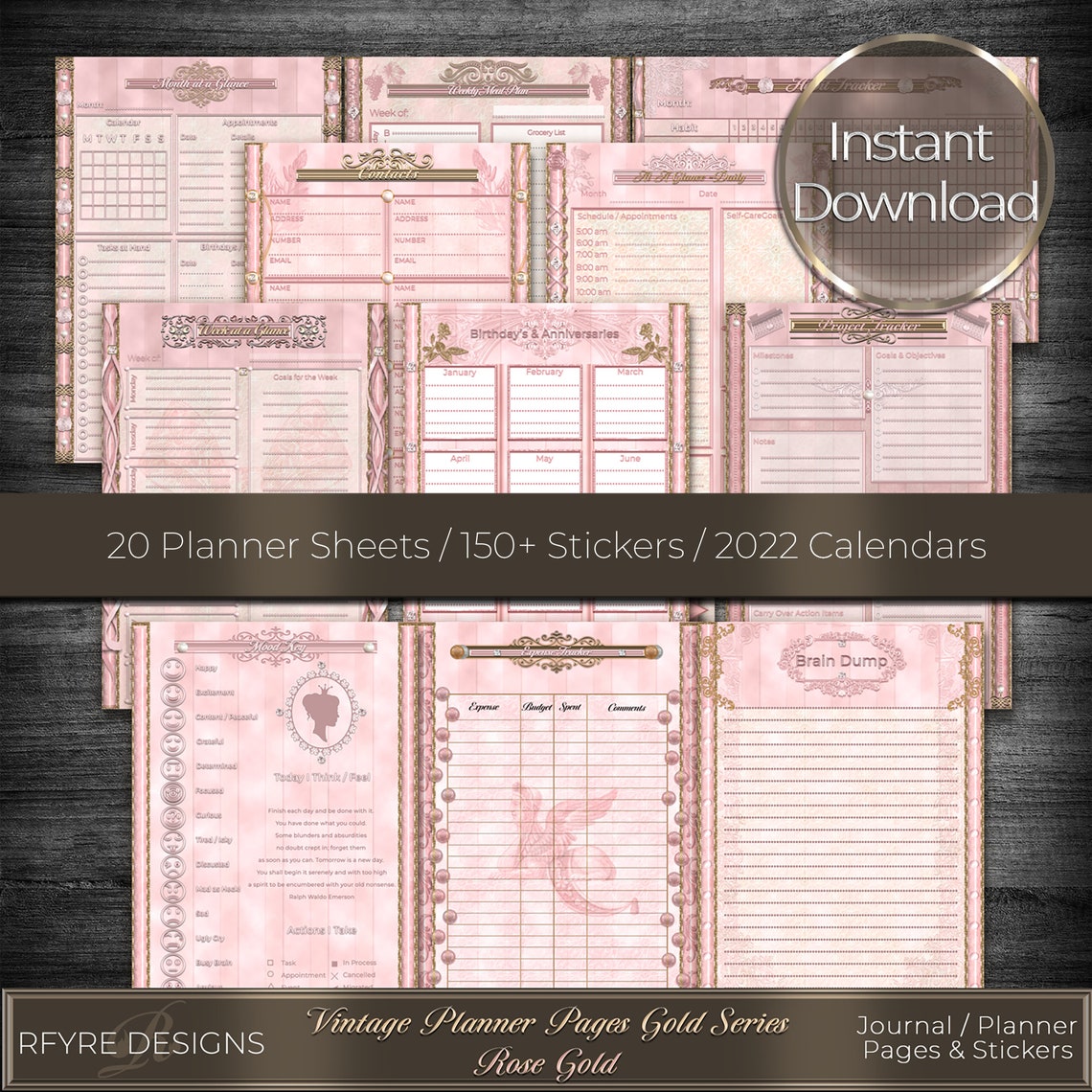 Victorian Rose Gold Daily Planner Vintage Printable Planner - Etsy