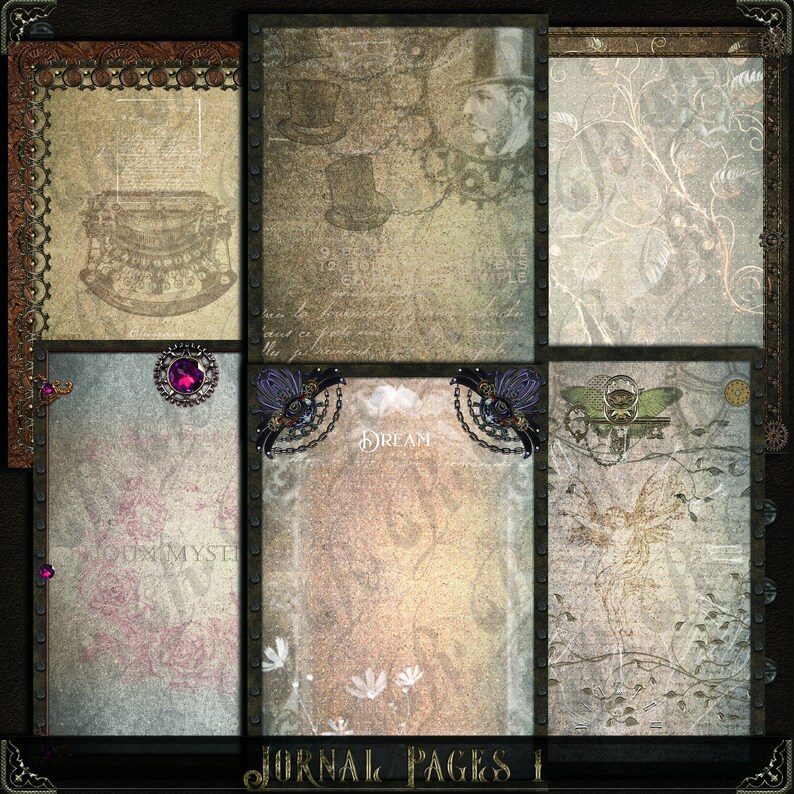 Steampunk Jewel Junk Journal Kit , Printable Vintage Journal Pages ...