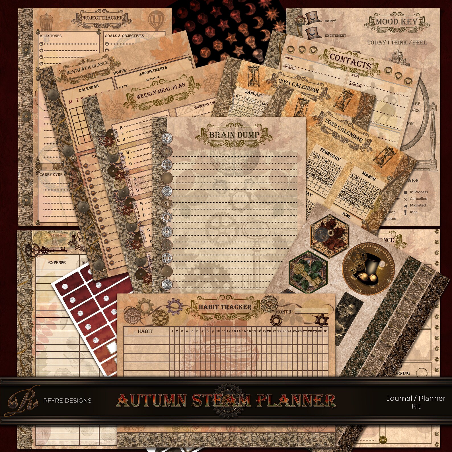 Autumn Steampunk Daily Planner Vintage Printable Planner - Etsy