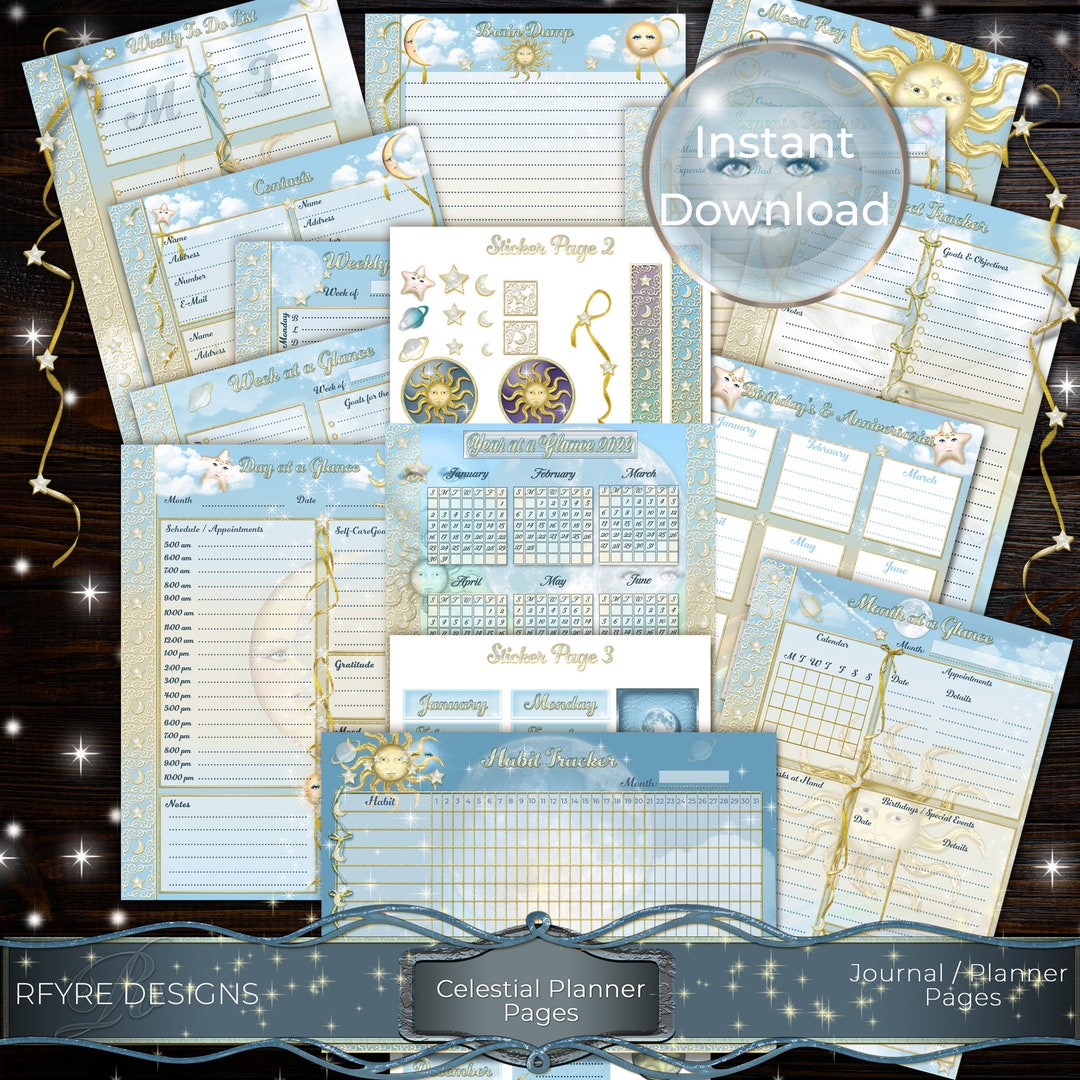 Celestial Daily Planner, Vintage Printable Planner Pages, Weekly ...