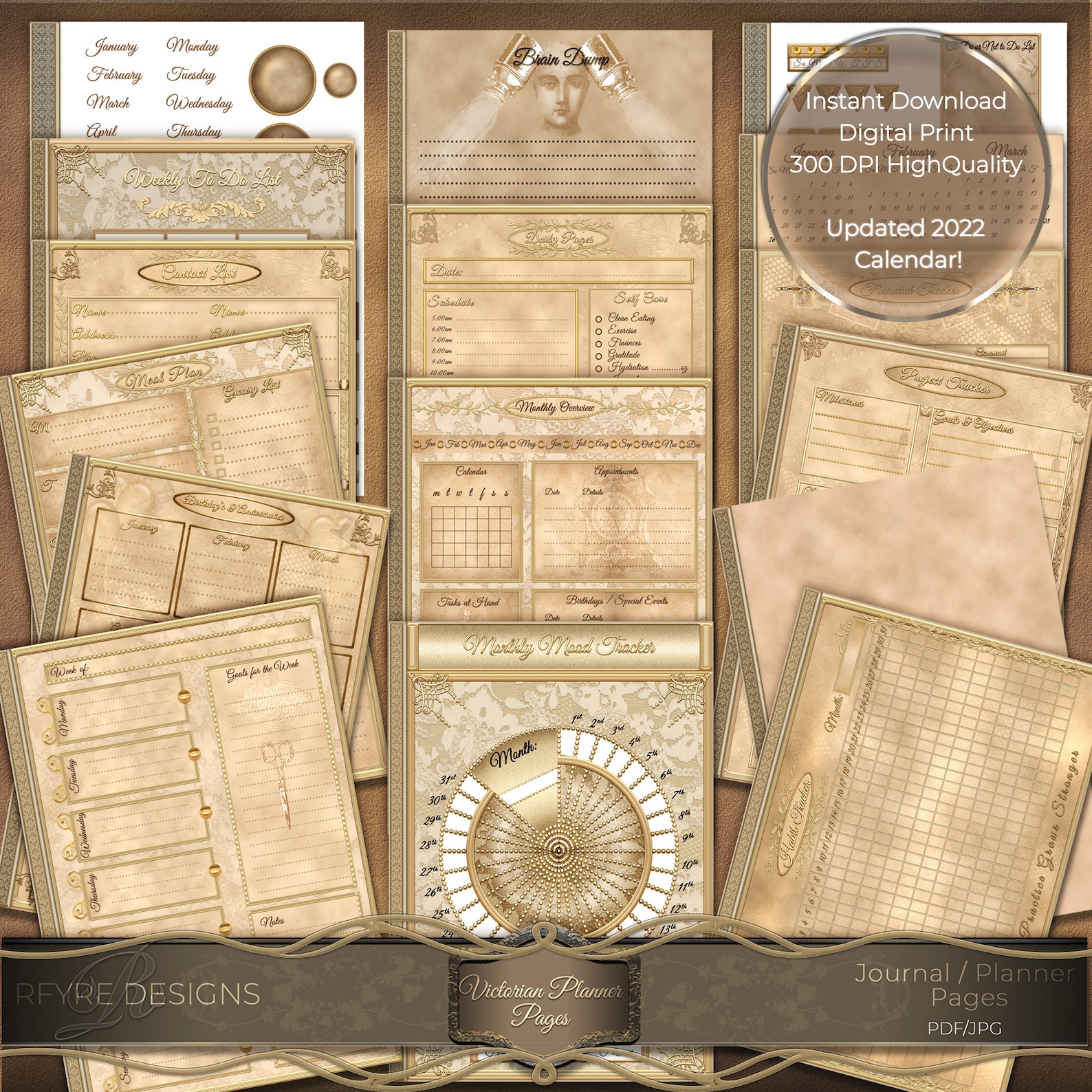 Victorian Daily Planner, Vintage Printable Planner Pages, Stickers ...