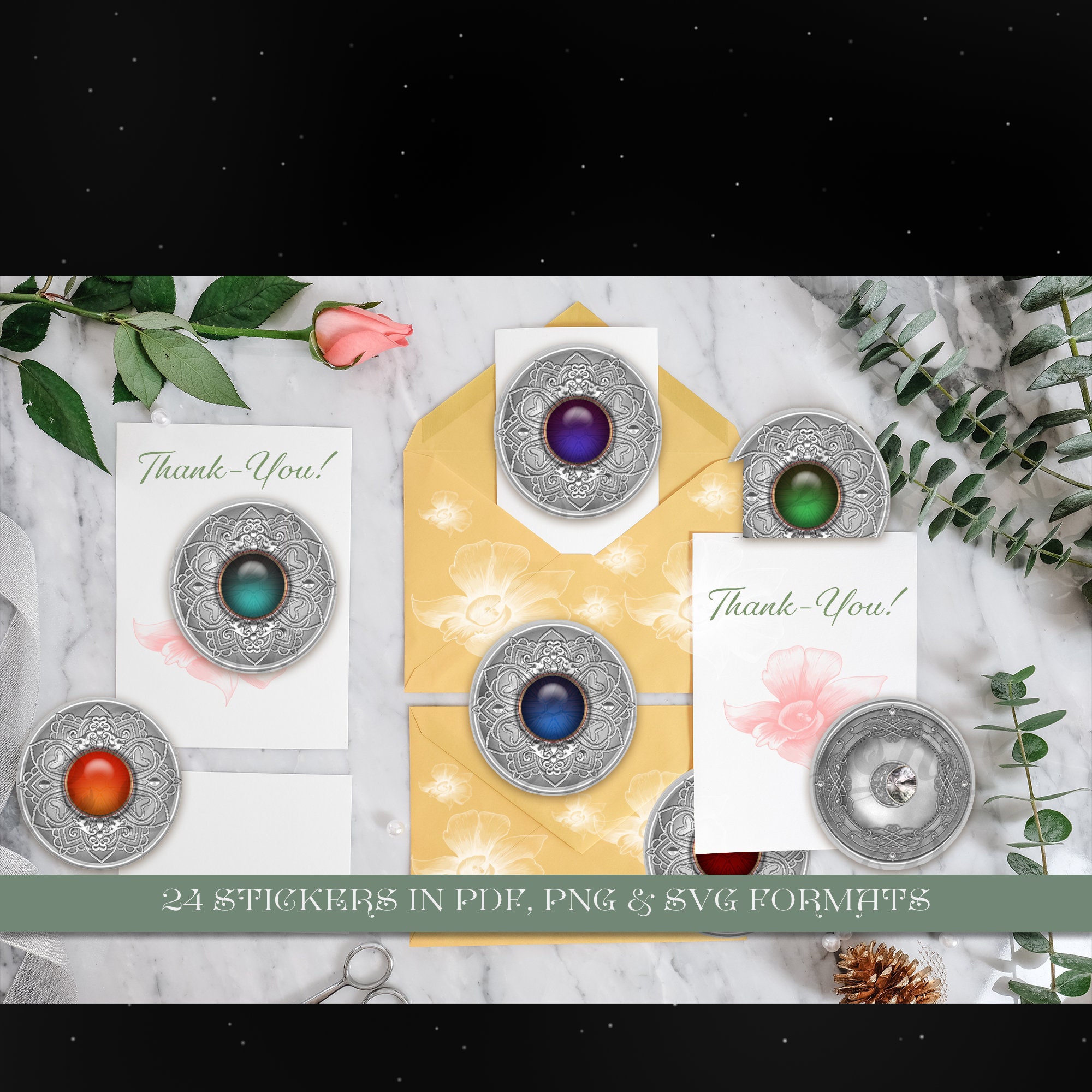 Celestial Printable Silver Medallion Mandala Stickers, Circuit,cameo ...