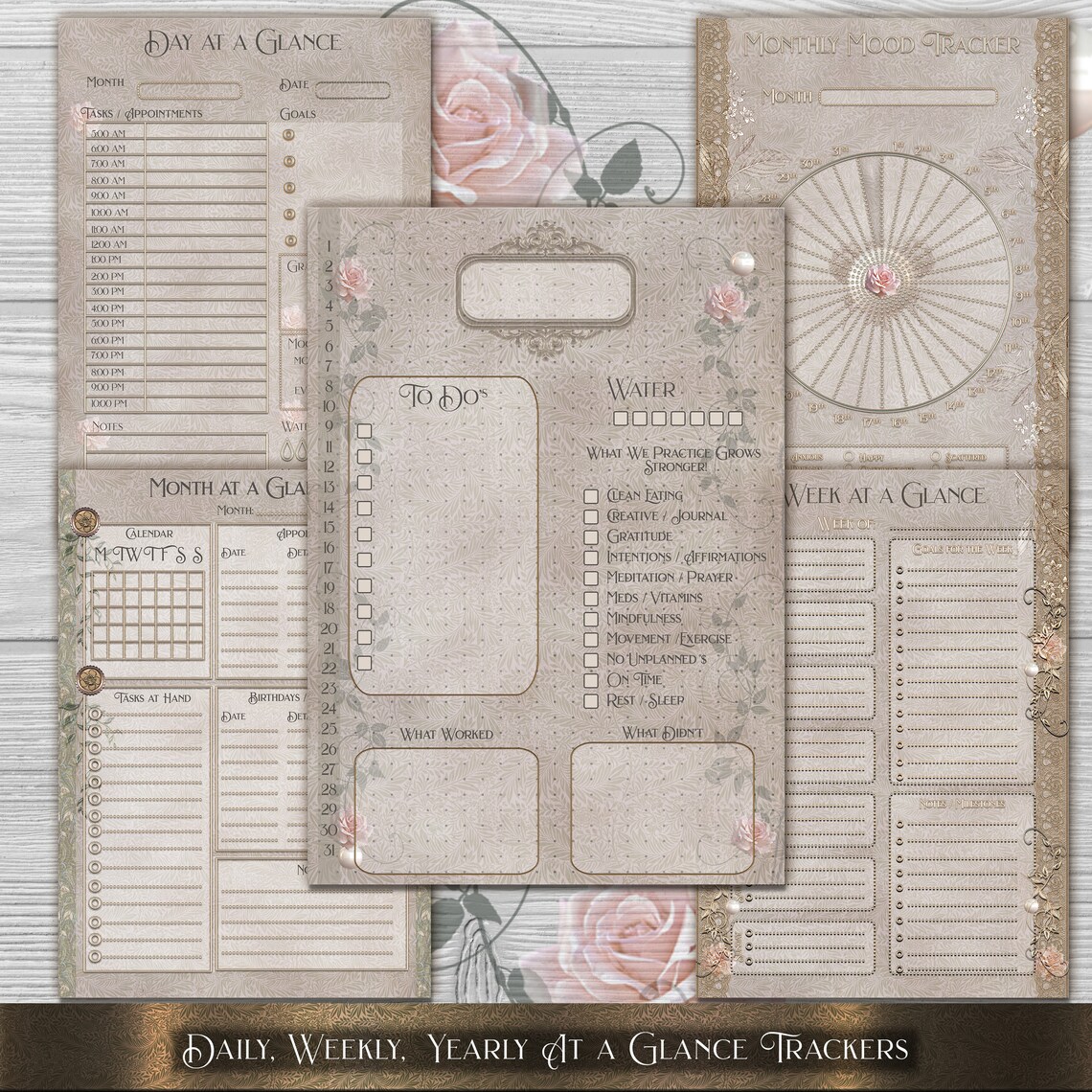 Vintage Victorian Rose Daily Planner Kit Vintage Printable - Etsy