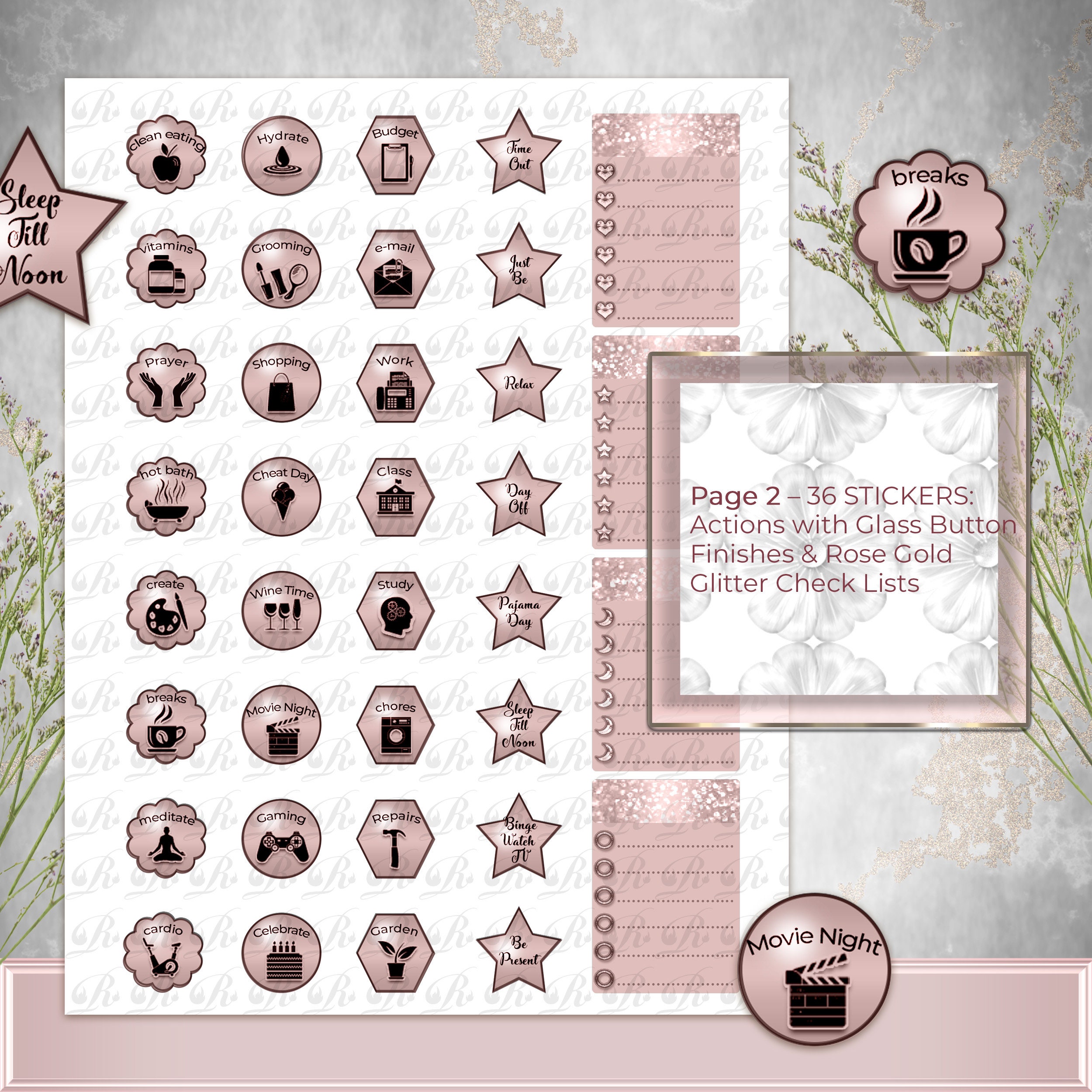 Printable Rose Gold Planner Stickers Erin Condren, ECLP Stickers ...