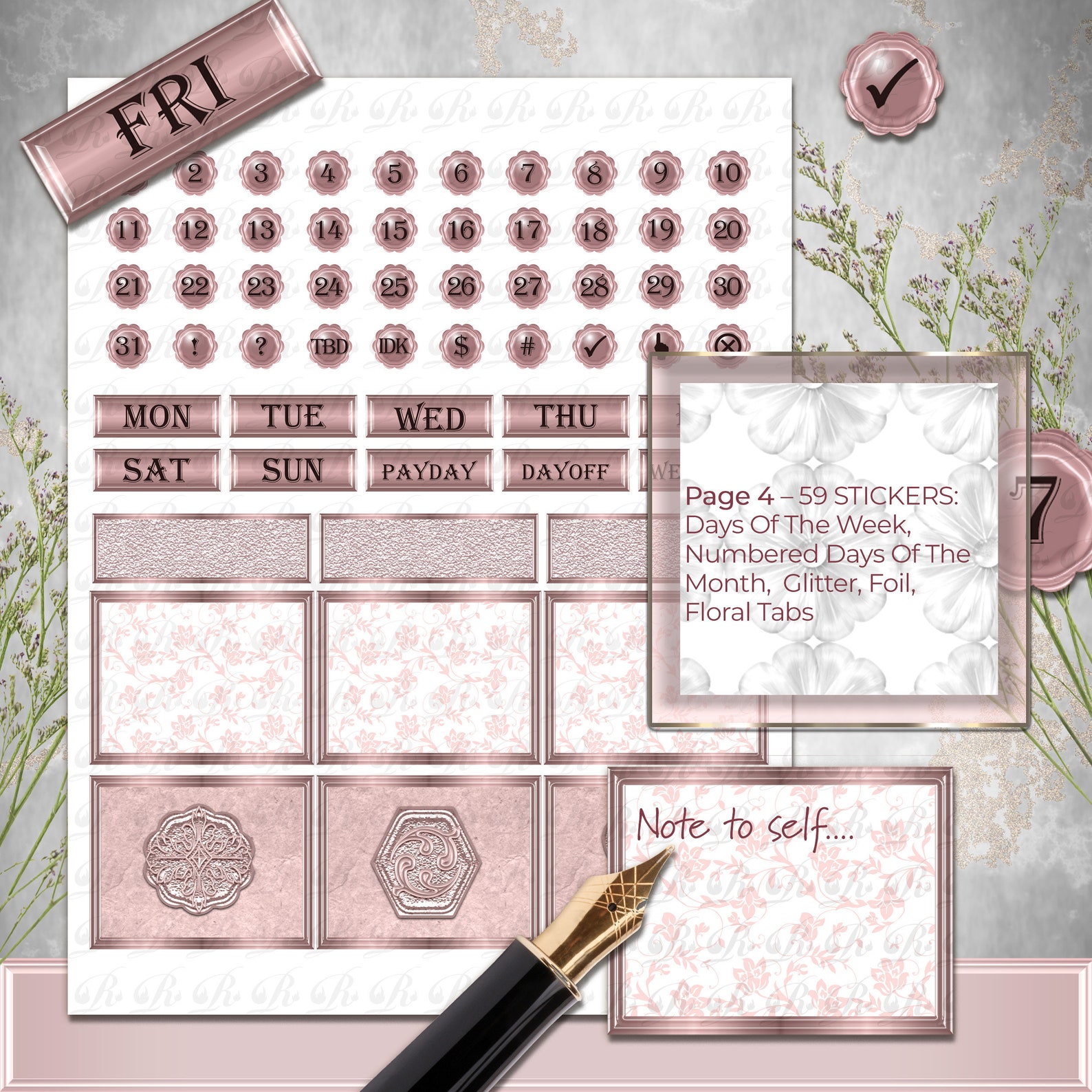 Printable Rose Gold Planner Stickers Erin Condren, ECLP Stickers ...