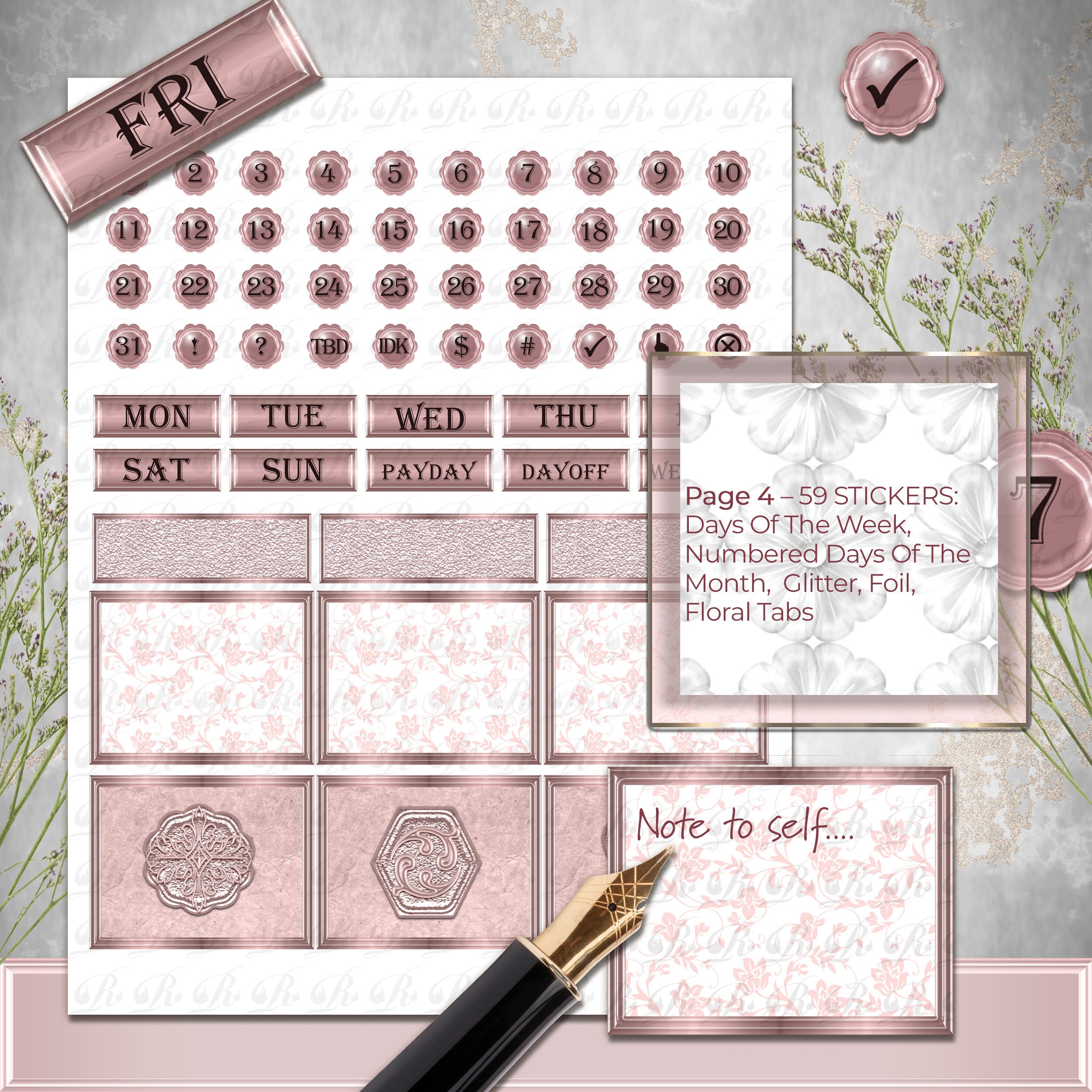 Printable Rose Gold Planner Stickers Erin Condren, ECLP Stickers ...