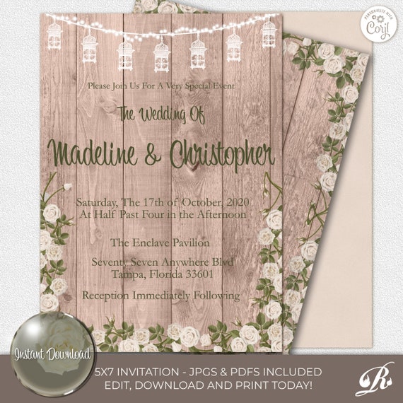 EDITABLE Rustic Wedding Invitation Template Printable Wedding | Etsy