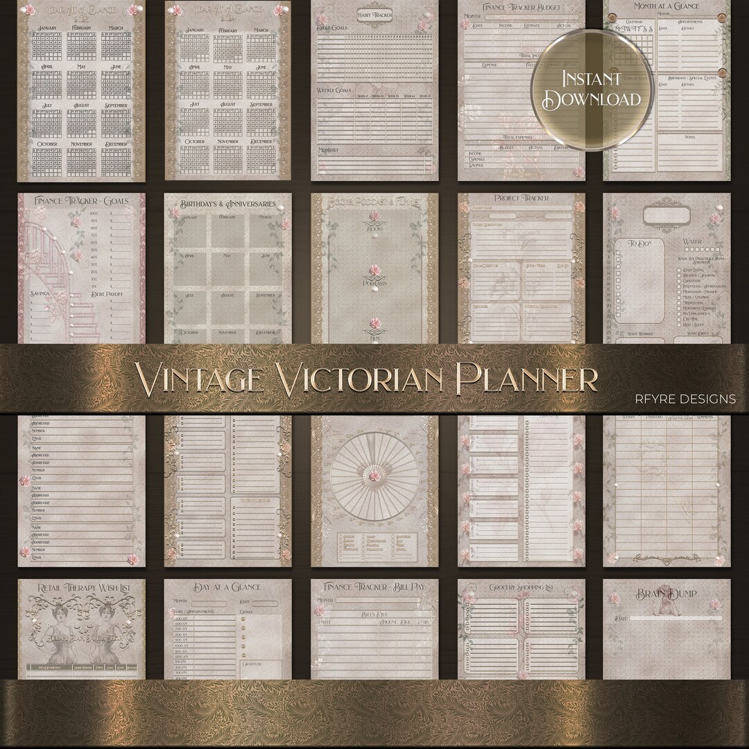 Vintage Victorian Rose Daily Planner Kit, Vintage Printable Planner ...