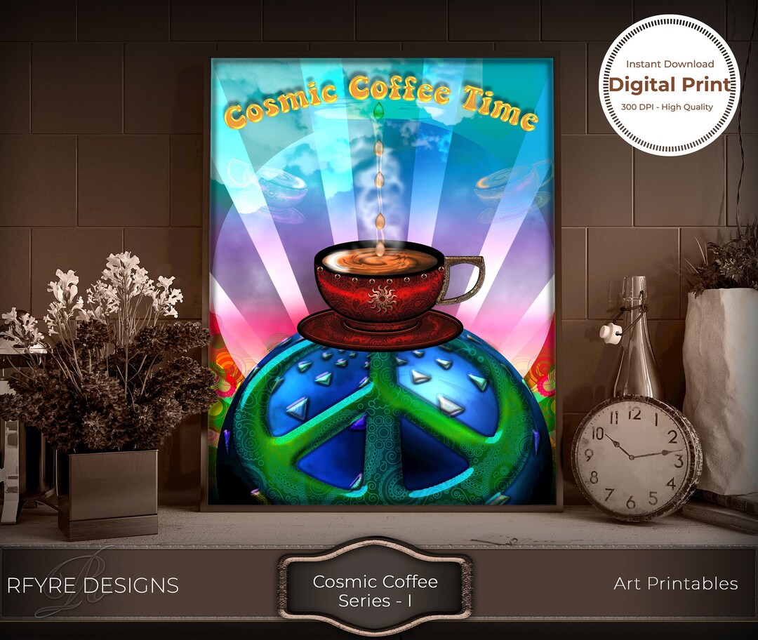 Psychedelic Coffee Art Print, Boho Kitchen Decor (digital Download) - Etsy