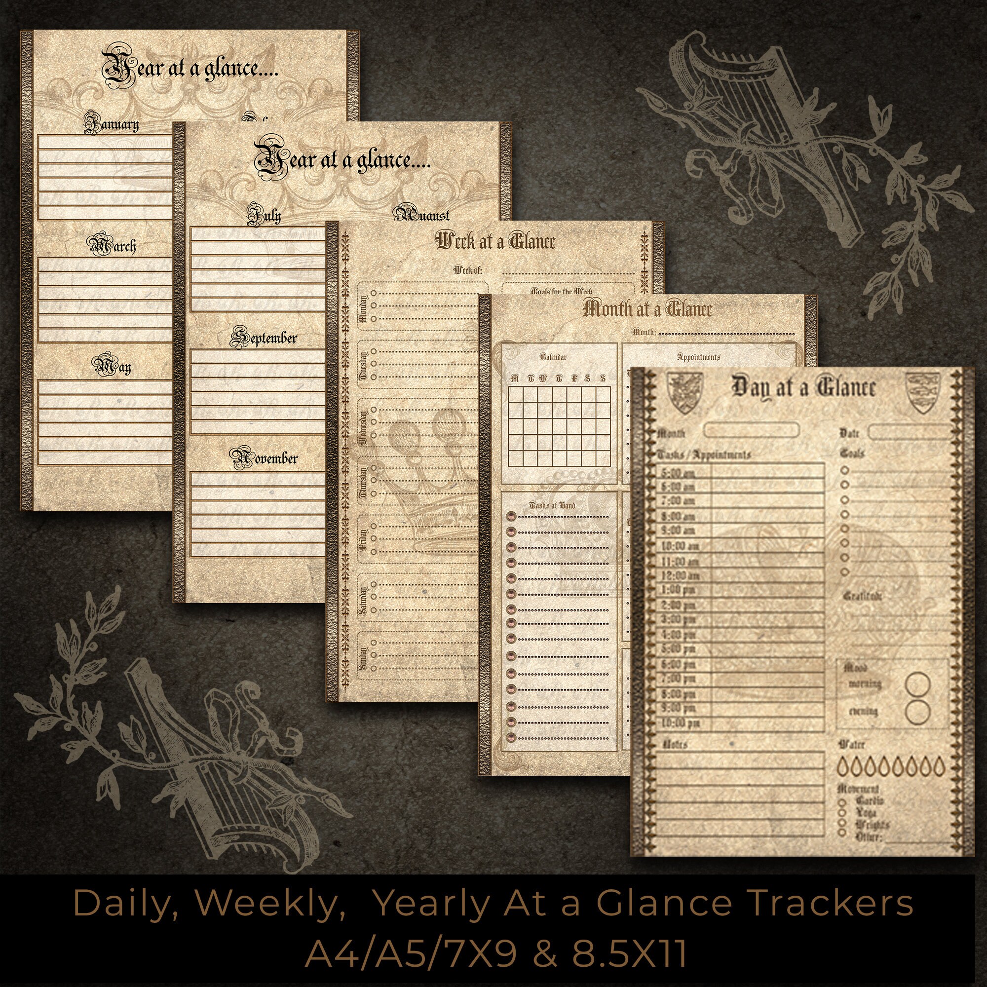 Gothic Printable Planner Kit, A5 Planner Inserts, Vintage Planner Kit ...