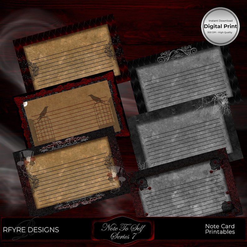 Gothic Note card set for use in Junk Journals or Bullet | Etsy