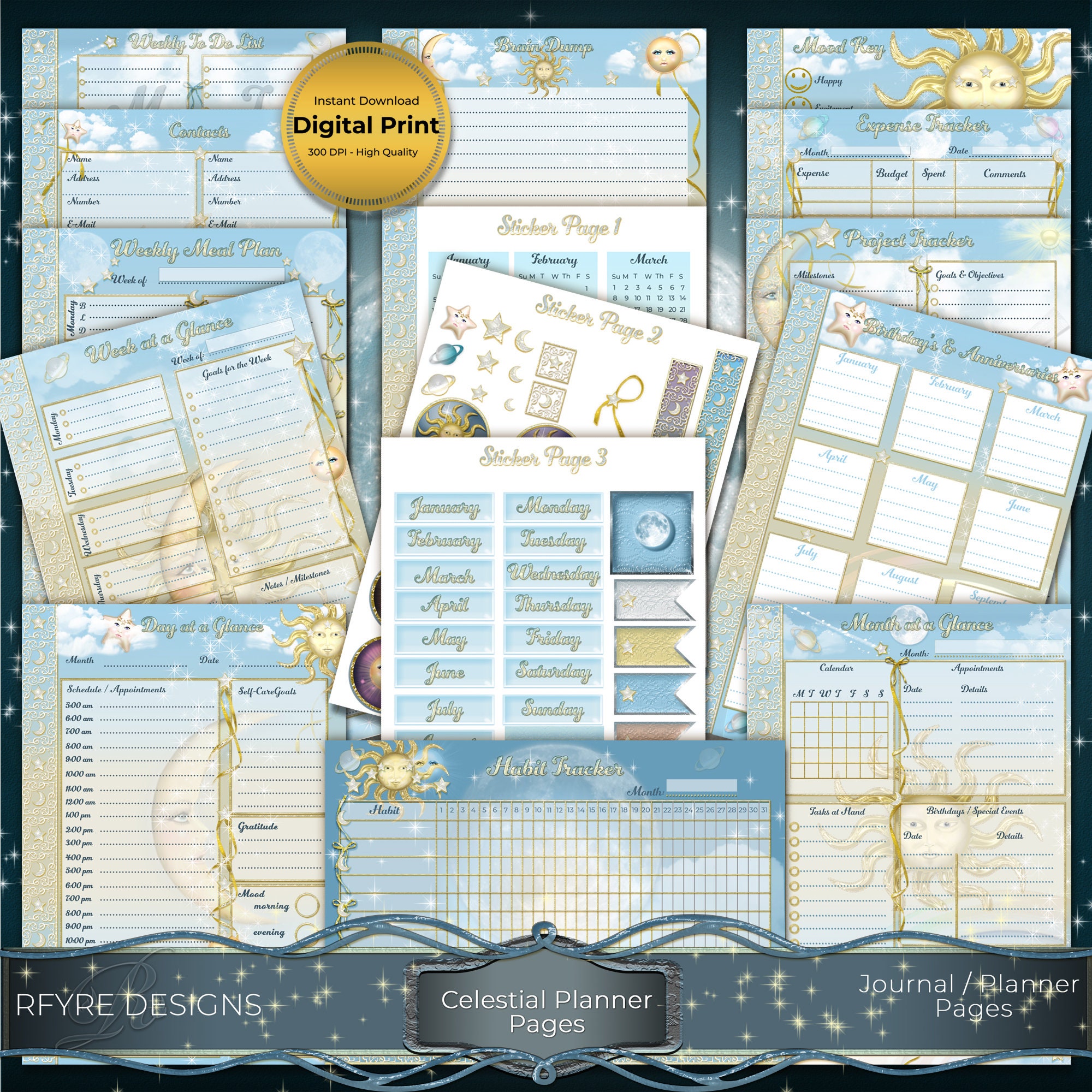 Celestial Daily Planner Vintage Printable Planner pages | Etsy