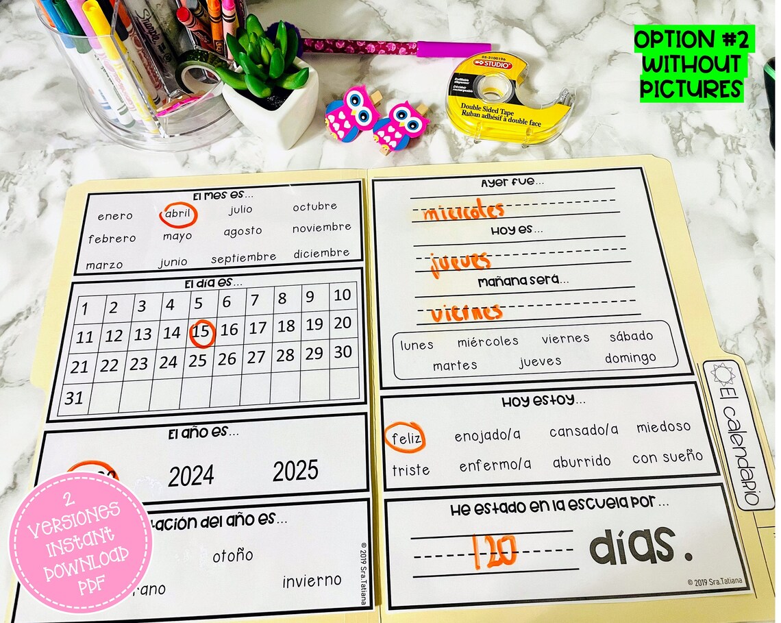 Printable Morning Calendar Folder in Spanish | Calendario Matutino En ...