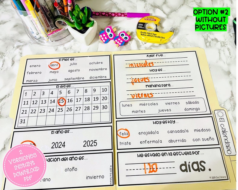 Printable Morning Calendar Folder in Spanish | Calendario Matutino En ...