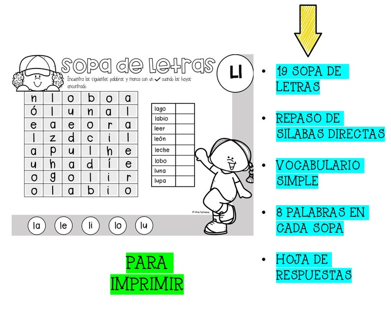 Printable Spanish Word Search | Sopa De Letras | Sílabas Directas ...